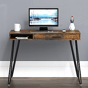 SHW Home Office Computer Hairpin Leg Desk with Drawer, Rustic Brown