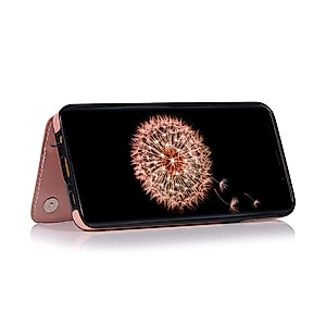 Phone Case for Samsung Galaxy S9 Plus with Tempered Glass Screen Protector and Card Holder Wallet Cover Stand Flip Leather Cell Accessories Glaxay S9+ 9S 9+ S 9 9plus S9plus Cases Women Rose Gold