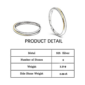 Jeulia Sterling Silver Couple Band for His and Her Mobius Two Tone Adjustable Matching Anniversary Wedding Diamond rings Engraving Jewelry Set Valentine Day with Gift Box (Women's band)