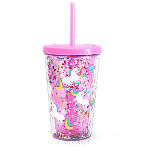 Cute Tumbler with Lid and Straw Double Wall Insulated Acrylic Cup for Girls Women Kids, 18oz/550ml (Unicorn)