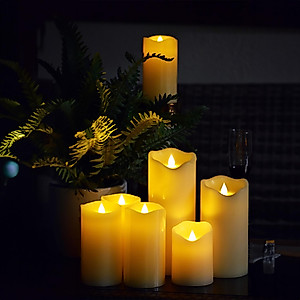 HoogaLife Flameless Candles Flickering Flame Effect (D 3" x H 4") Ivory Auto-Moving 3D Wick, LED Pillar Candles Real Wax with Timer Battery Operated and Remote to Buy Separately