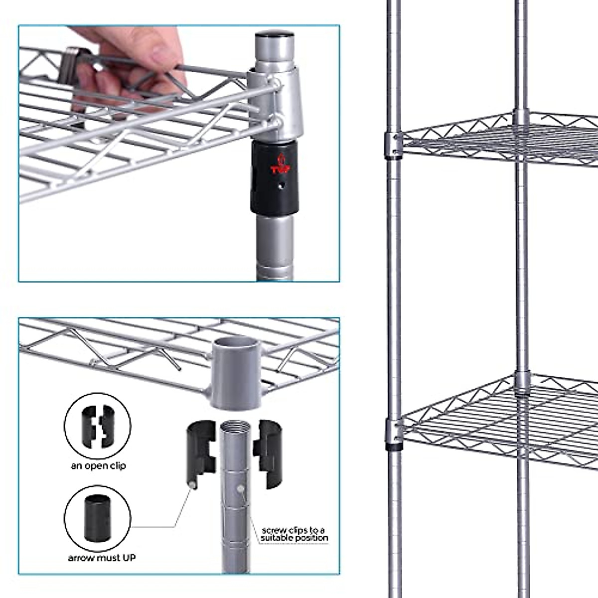 JS HANGER Wire Shelving Unit with Wheels, 5-Tier Heavy Duty Height Adjustable Rolling Metal Shelves for Storage, 550 lbs Capacity, 23.23''W X 13.4''D X 71''H, Silver