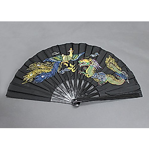 jiaoguo Mascot Dragon Phoenix Kung Fu Tai Chi Martial Arts 13 Ribs Bamboo Frame Fan All Black