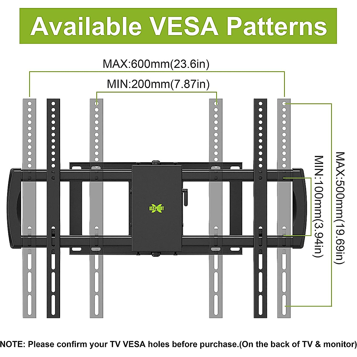 USX MOUNT Full Motion TV Wall Mount for 42-90 inch TV, Wall Mount TV Bracket with Articulating Swivel Tilt, Hold TV up to 150lbs, Max VESA 600x400mm
