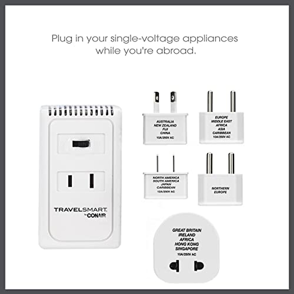 Conair Voltage Converter and Universal Travel Adapter, European Travel Plug Adapter, Univerasal Adapter Plug Converter for Travel, 6 Piece Set