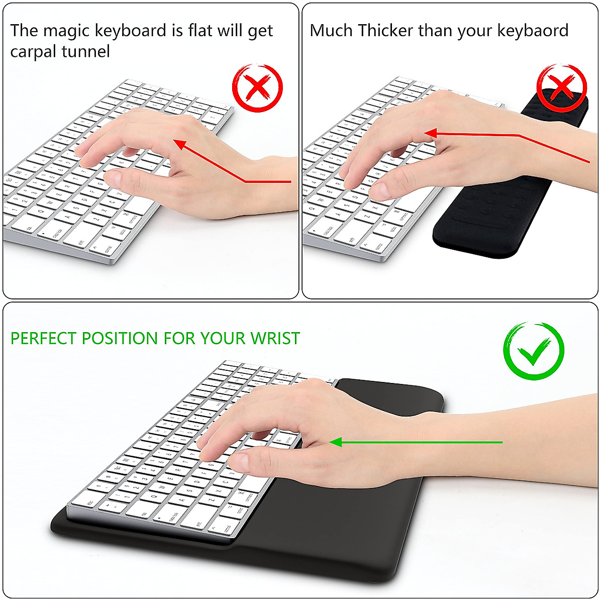 HONKID Keyboard Wrist Rest for Magic Keyboard 2 with Numeric Keypad(MQ052LL/A, A1843) and Magic Keyboard with Touch ID(‎MK2C3LL/A), Slim Keyboard Wrist Rest Relieve Pain & Fatigue