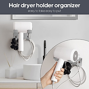 Hair Dryer Holder JWCE Blow Dryer Holder Wall Mounted Fit for Most Hair Dryers Self-Adhesive or Punch Installation for Bathroom (Silver)