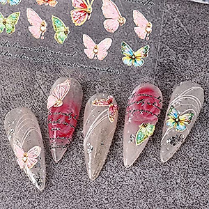 JMEOWIO 3D Embossed Spring Butterfly Flower Nail Art Stickers Decals Self-Adhesive Pegatinas Uñas 5D Colorful Nail Supplies Nail Art Design Decoration Accessories 4 Sheets