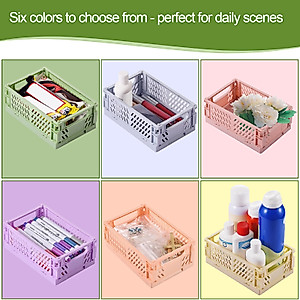 HUUSMOT 6-Pack Pastel Storage Crates, Mini Plastic Crates, Small Baskets for Organizing, Collapsible Storage Crates for Bedroom Decor Classroom Office Kitchen Home (5.8"x 3.8" x 2.2")