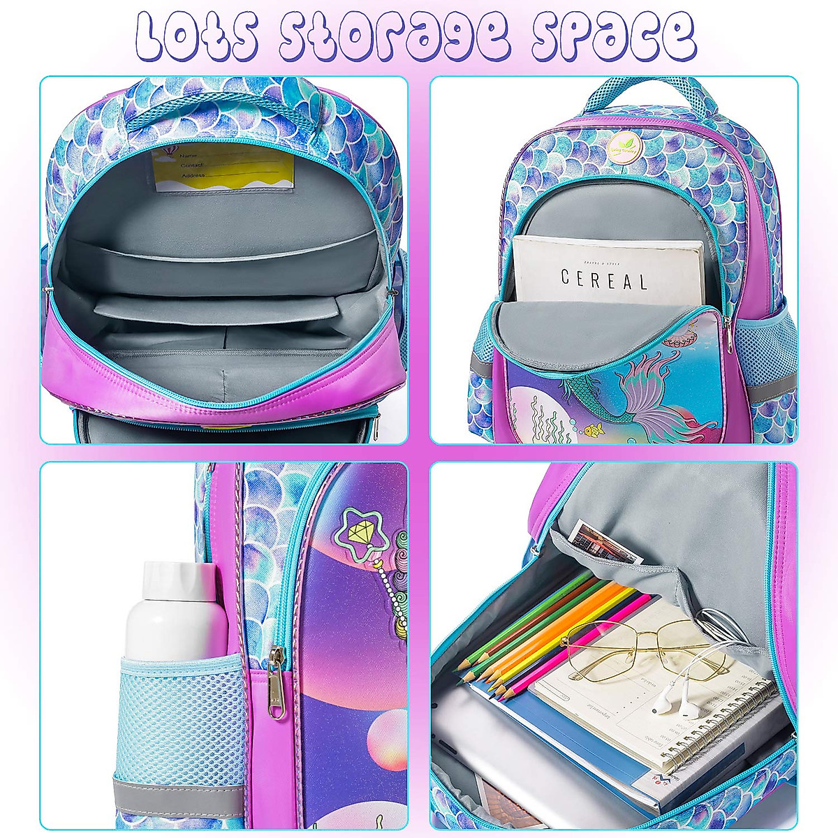 Spring Country Girls Backpack for School, Children Casual Daypack Book Bag Rucksack (Mermaid Glitter)