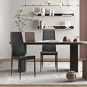 ERGOMASTER Dining Chairs Set of 4 Black PVC Dining Room Chairs Modern Soft Leather Padded Living Room Side Chairs with Sturdy Metal Legs & Non-Slip Feet Pads
