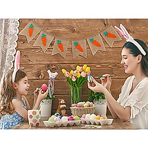 Maxdot Easter Rabbit Burlap Banner Carrot Bunting Banner for Easter Party Decoration, 2 Pieces
