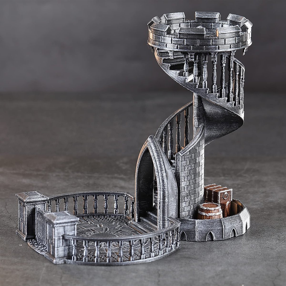 AUSPDICE DND Dice Tower - 36 Step Retro Color Tower for High Randomness in Table Games Like Dungeons and Dragons - Perfect Role Playing Game Gift (Ancient Silver Color)