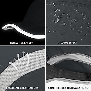 GADIEMKENSD 40+ UPF Inhibit UV Baseball Cap Quick Drying Reflective Foldable Cap Water Repellency Sport Hat with Mesh Race Suitable for Running Outdoor Activity (Dark Gray)