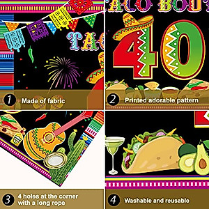 Taco Bout 40th Birthday Banner Backdrop Decorations for Men Women, Happy 40 Fiesta Mexican Cactus Birthday Party Supplies, Fiesta Mexican Theme 40 Year Old Poster Background Photo Booth Props Decor
