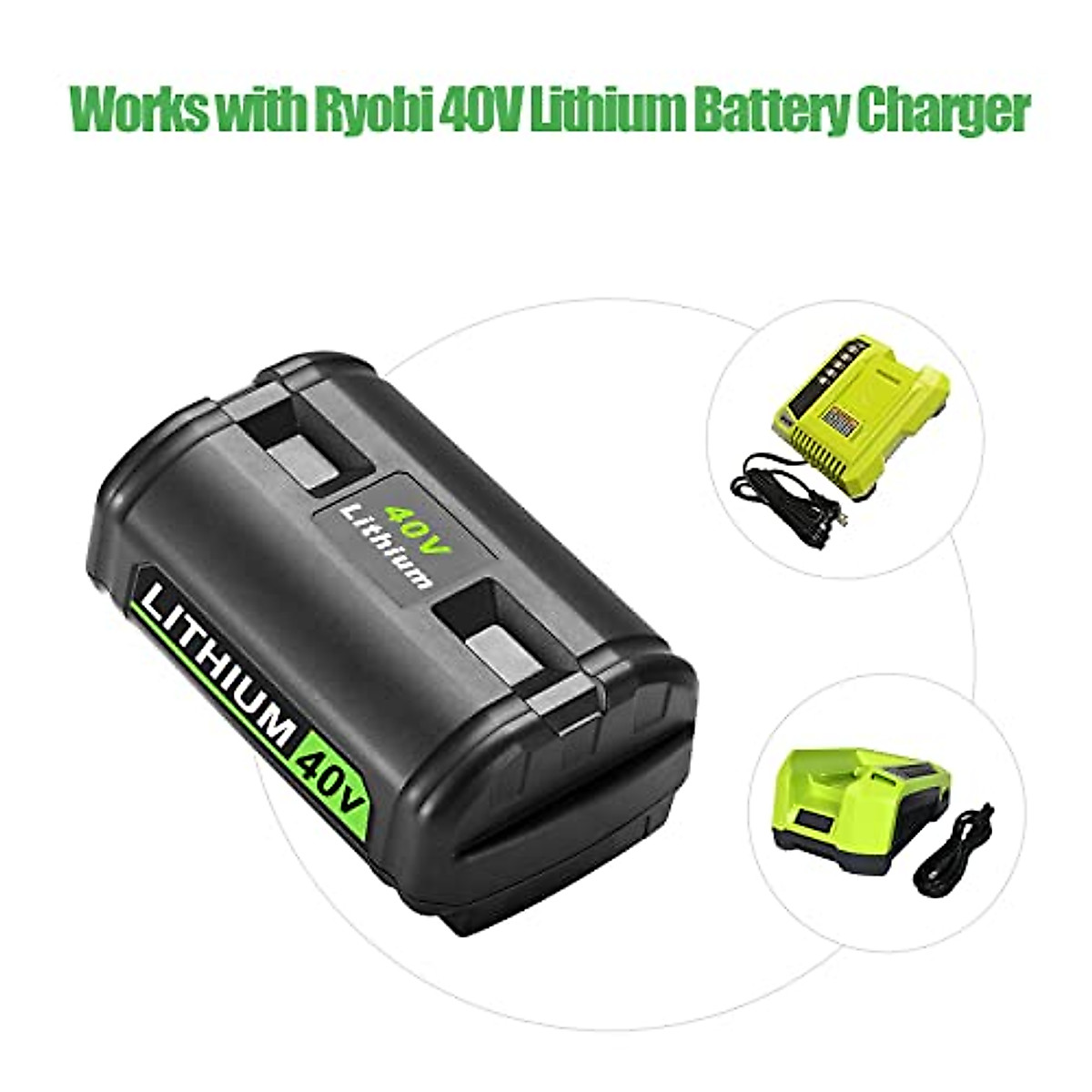KUNLUN 40V 6.0Ah Lithium-ion Battery for Ryobi 40-Volt Collection Cordless Power Tools OP4040 OP4026 OP4030 OP4050 OP4060A Battery