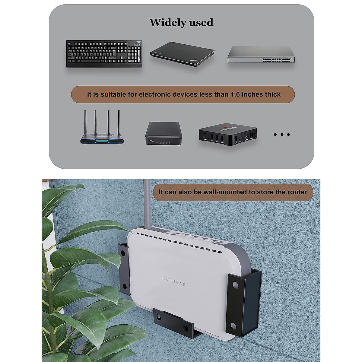 NOTMBESTM Under Desk Laptop Holder Under Desk Rack Mount for Keyboard & Small Devices Also Fit for Cable Box Wall Mount Tray Organizer Like Routers, Modems, Network Switch and More