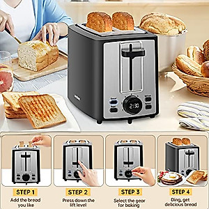 SEEDEEM Toaster 2 Slice, Bread Toaster with LCD Display, 7 Shade Settings, 1.４'' Variable Extra Wide Slots Toaster with Cancel, Bagel, Defrost, Reheat Functions, Removable Crumb Tray, 900W, Carbon Black