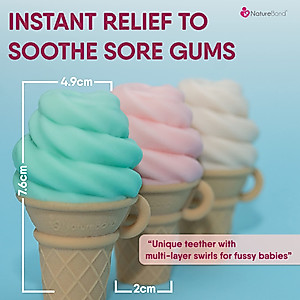 Naturebond Teething Toys - BPA Free Ice Cream Baby Teethers for Babies 0-6 Months, 6-12 Months, Must Have for Baby Teething Relief, Baby Toys 0-6 Months with Free Silicone Sling Pacifier Holder Clip