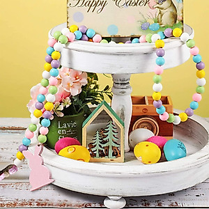 Easter Wood Bead Garland, Table Prayer Beaded with Rustic Tassel, Easter Wood Bead Tassel Garland Hanging Ornaments Decor for Rustic Easter Partyvase Wall Display (A02)