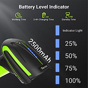 Tera Barcode Scanner Wireless 2D QR with Stand: Pro Version Battery Level Indicator 2500mAh Industrial Grade Bar Code Reader Works with Bluetooth 2.4G for Windows Mac Android iOS 8100 Pro Green