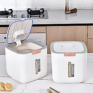 Haofy Rice Container, 22.0lb Capacity Cereal Container One Button Open Thickened Sealed with Measuring Cup Lid for Kitchen for Flour for Mung Bean for Rice for Barley (Light Gray)