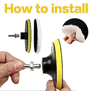 Banseko 5 Pcs Kit 6 Inch Wool Cutting Pad,Polishing Buffing Wheel for Drill Wool Pads Wheel Polishing Pads,Woolen Polishing Waxing Pads with Drill Adapter for Car Polisher Polishing and Buffing