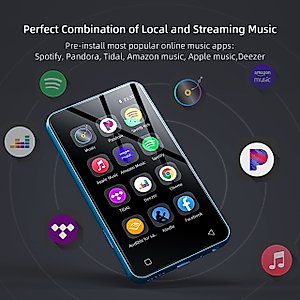 MP3 Player with Bluetooth and WiFi,MP3 Player with Spotify,Spotify Kids,Audible,Pandora,Amazon Music,4" Music Player MP4 Up to 1TB(80GB,Blue_White)