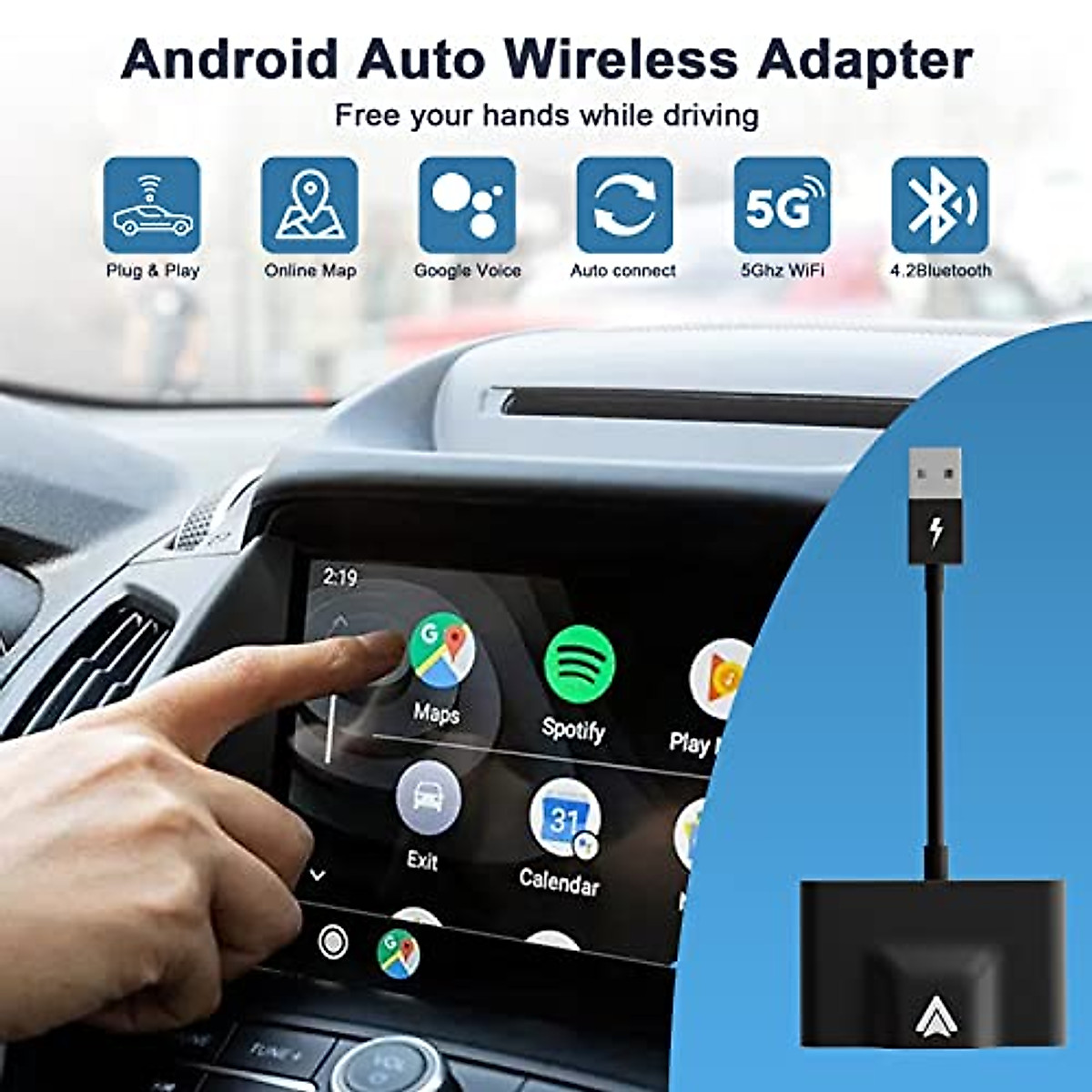 Android Auto Wireless Adapter,Wireless Android Auto Adapter,Wireless Android Auto,Easy Setup AA Wireless Android Auto Dongle for Android Phones Converts Wired Android Auto to Wireless.