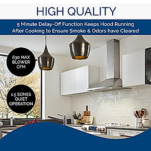 Broan-NuTone BWP2366SS Convertible Wall-Mount LED Lights Pyramidal Chimney Range Hood, 630 MAX Blower CFM, 36-Inch, Stainless Steel