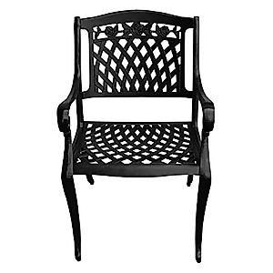 Oakland Living 1855-ROSE-MESH-KD-CHAIR-LBK Ornate Traditional Outdoor Cast Aluminum Black Rose Patio Dining Chair