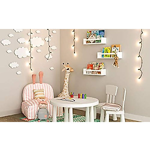 Wallniture Madrid Floating Shelves Wall Bookshelves, Wood White Bookshelf for Kids Books, Picture Frames, Nursery Wall Decor Set of 3