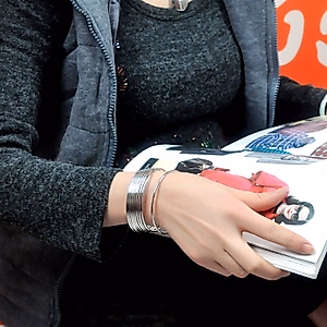 H&Beautimer 925 Sterling Silver Bracelet for Women's Italian Handmade Solid Bangle 2/3/4/5/6/7 Set Rose Gold Fine Jewelry With Gift Box (Silver 3set, 60MM)