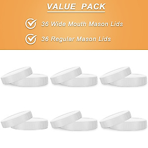 LOYORTY 72Pcs White Plastic Mason Jar Lids, 36 Regular Mouth & 36 Wide Mouth Plastic Canning Lids, 86mm &70mm Reusable Plastic Storage Caps for Mason/Canning Jars