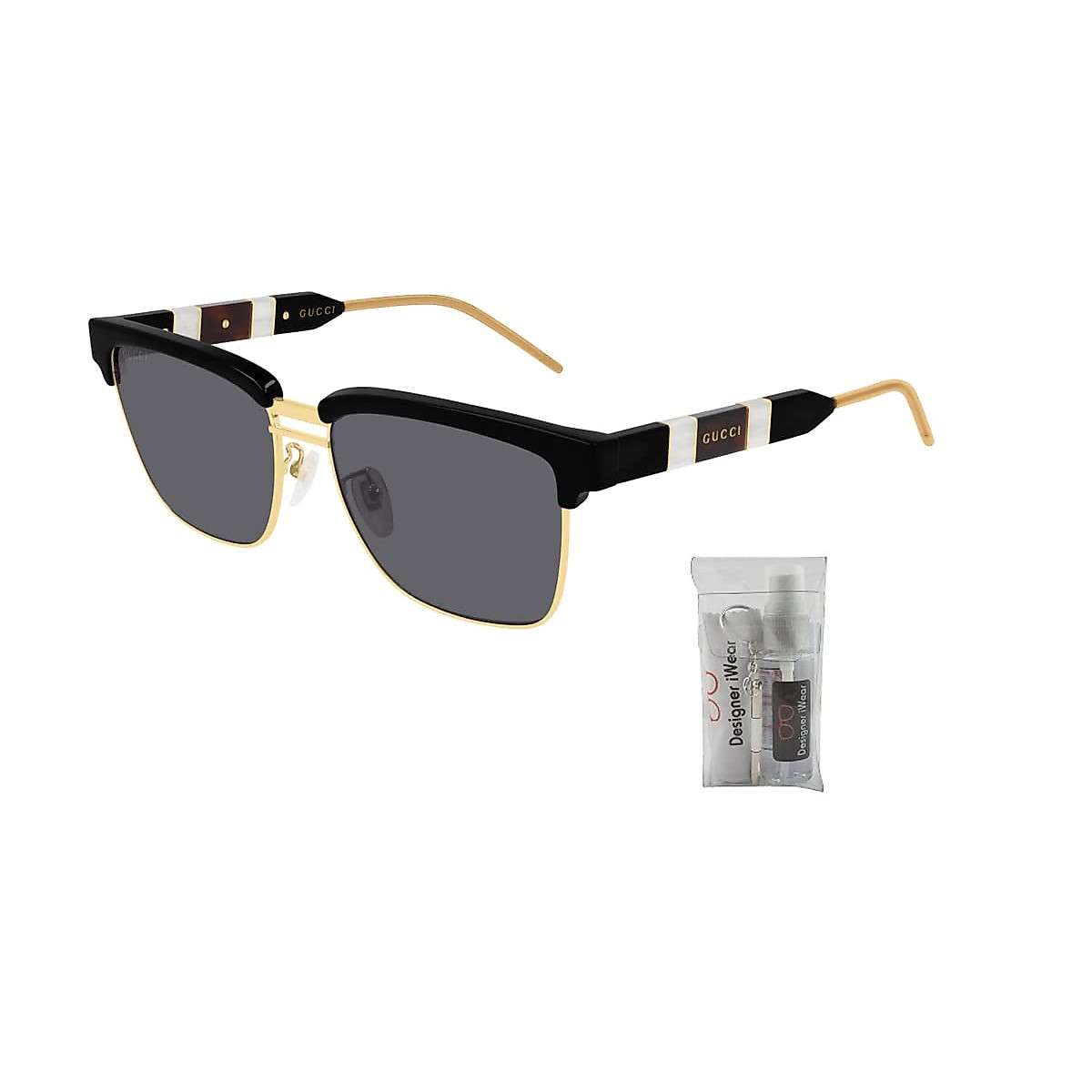 Gucci GG0603S 001 56MM Black/Grey Square Sunglasses for Men + Bundle with Designer iWear Eyewear Kit