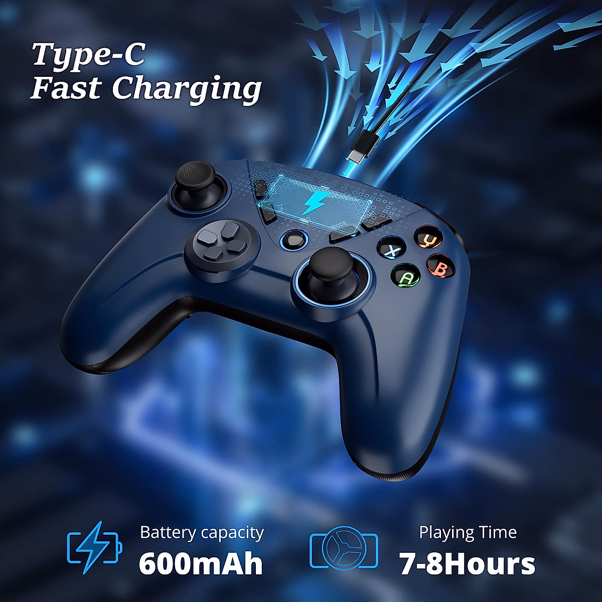Multi-Platform PC Wireless Controller, Bluetooth Gaming Controller, Compatible with Windows, iPad, Steam, Luna, Laptop, Tablet, and Smart TV, with Double Shock, Macro Keys, Turbo Button, LED Backlight
