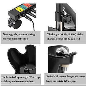 CNCEST Shampoo Bowl Shampoo Unit with Electric Pump,with 2x6.6Gal Bucket and Drain Hoses,38.18-52.36" Height Adjustable,Tilt Adjustable,9" Deep Basin,Barber and Hair Salon Accessories(New upgrade)