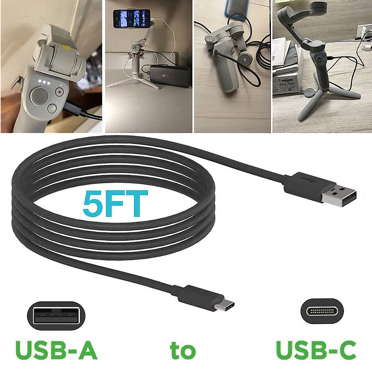 5FT USB C Gimbal Stabilizer Charger Cable for DJI OM5, OM4, OM4 SE, DJI OSMO Mobile 3, Ronin-SC, Ronin-S, RS 2, RSC 2, OSMO pocket 2, Action 2, FPV Remote Control, Phone Stabilizer Charging Power Cord