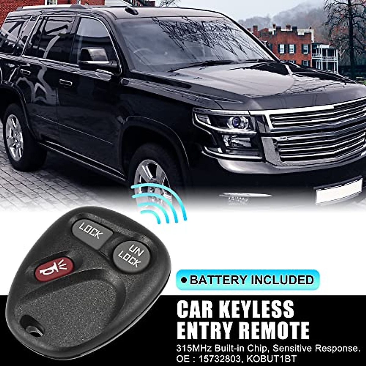 X AUTOHAUX 2pcs 315MHz KOBUT1BT Replacement Keyless Entry Remote Car Key Fob for Chevy Silverado Suburban Tahoe S-10 for GMC Sierra Yukon XL 1500 2500 1999-2001 for Sonoma 1998-2002 3 Button