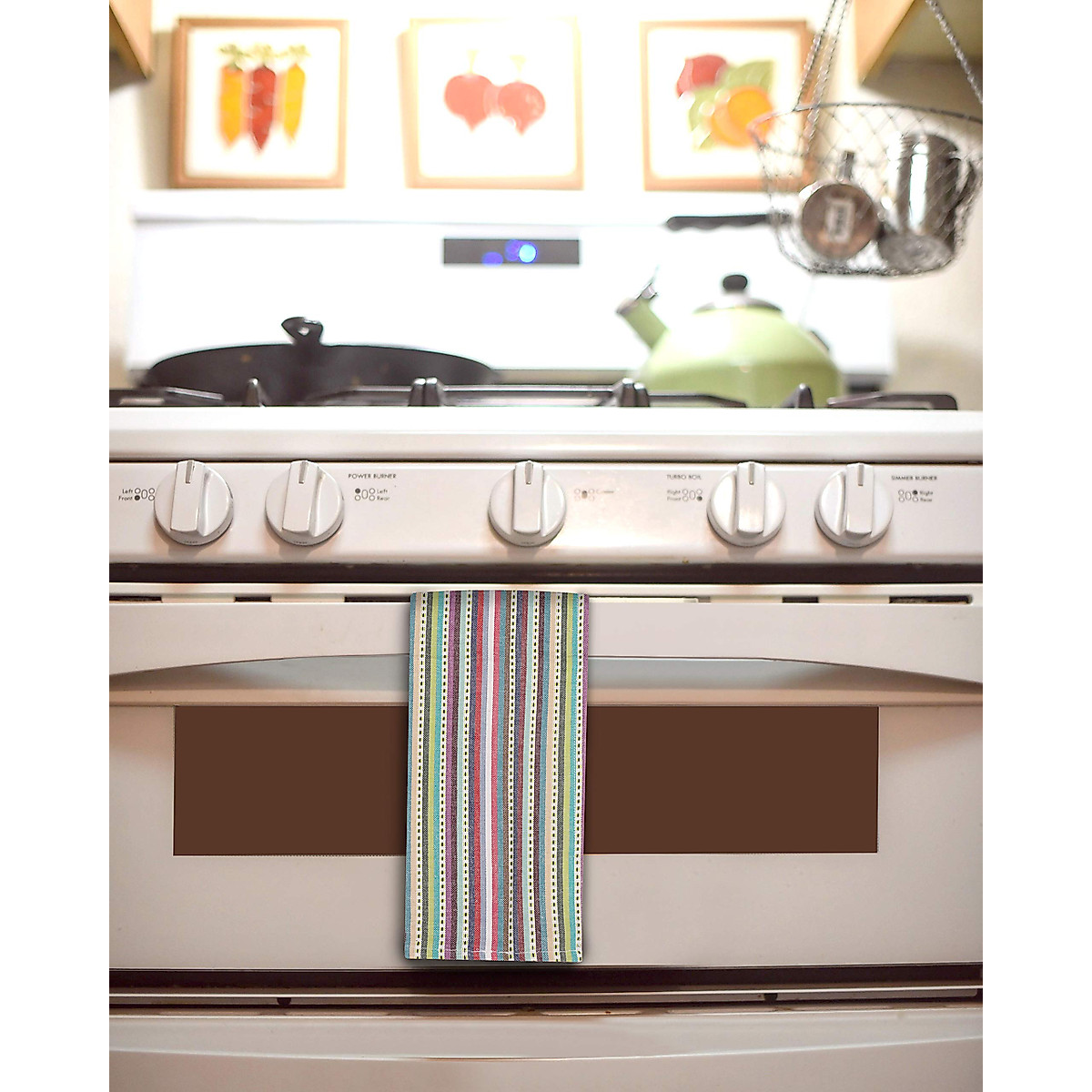 Urban Villa Kitchen Towels Blue Multi Dobby Stripes Premium Quality 100% Cotton Dish Towels Mitered Corners Ultra Soft (Size: 20x30 Inches) Highly Absorbent Bar & Tea Towels (Set of 6)