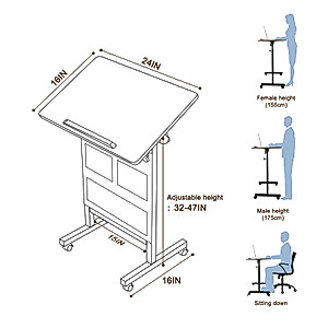 KOUPA Height Adjustable Standing Desk with Storage Bag 16 x 24 in, Portable Rolling Mobile Stand Up Table with Wheels, 360° Flip Laptop Computer Desk for Home Office, Rustic Brown