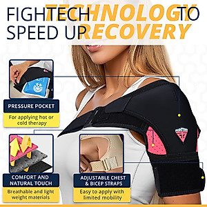 FIGHTECH Shoulder Brace with Reusable Hot and Cold Theraphy Gel Pack (Shoulder Brace X-Small, Pink)