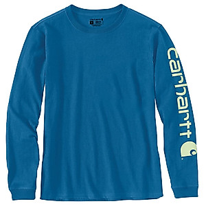 Carhartt Women's Loose Fit Heavyweight Long Logo Sleeve Graphic T-Shirt, Marine Blue, Large