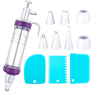 Dessert Decorating Syringe Set, Cupcake Frosting Filling Injector with 7 Plastic Icing Nozzles and 3 Cream Scrapers Dessert Cream Piping Syringe Nozzles Kits for Cake