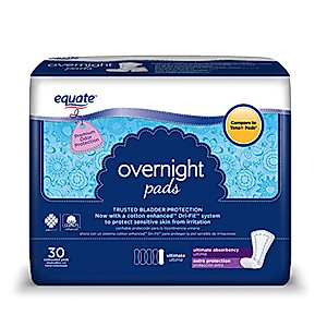 Equate Overnight Incontinence Pads for Women, Ultimate, 30 Ct - 2 PACK