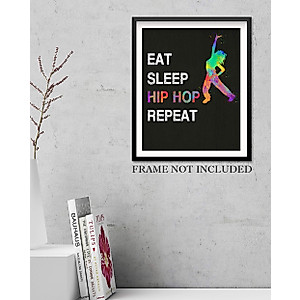 Eat Sleep Hip Hop Repeat, Girl Dancer Abstract Quote Wall Art Print 11"x14", Unframed Poster, Ideal for Lovers of Hip Hop, Freestyle Dance, Dance Teacher, Dance Studio Decor