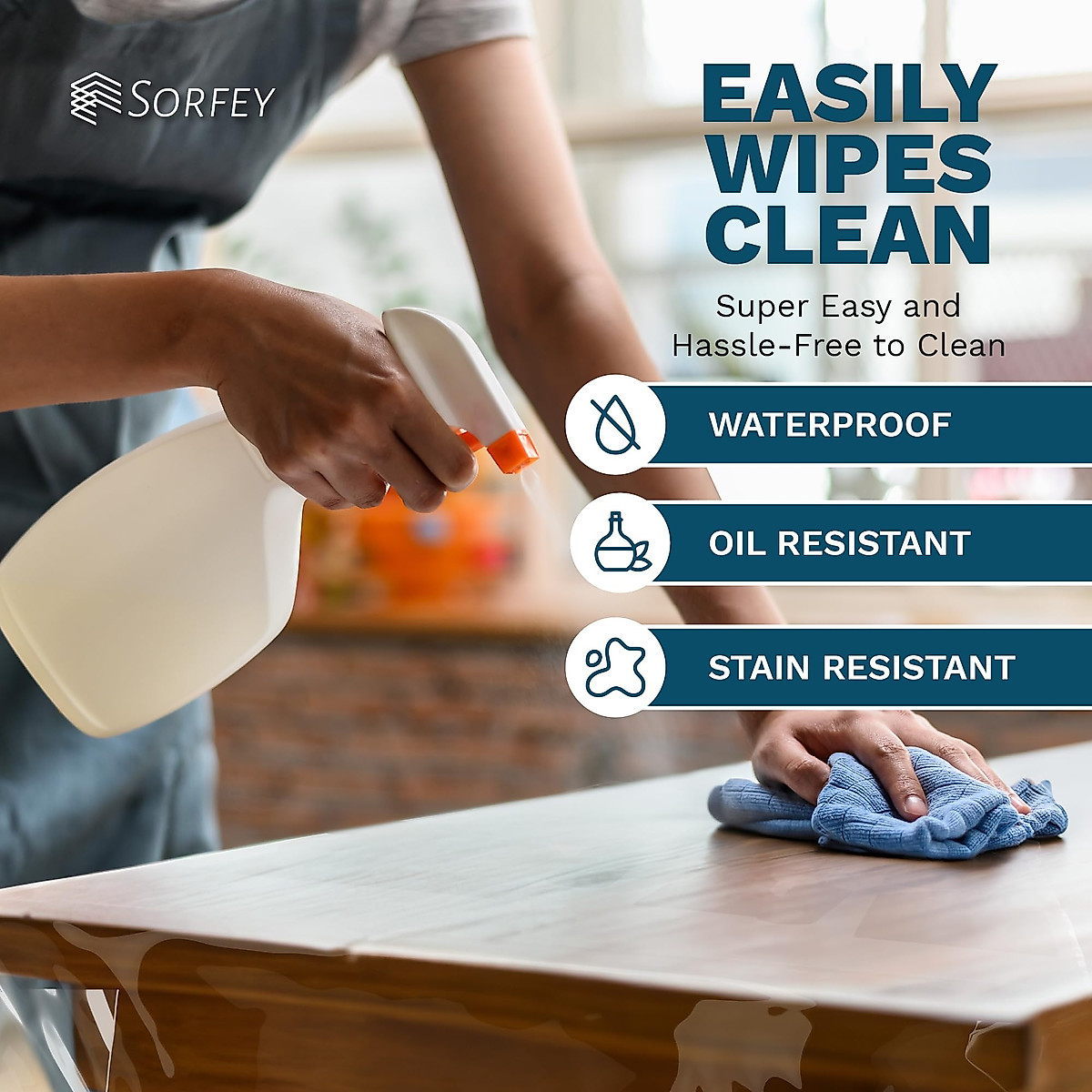 Sorfey Plastic Table cover - Clear Plastic Tablecloth Protector, with Edge, 54-Inch by 54 inch, Square, Waterproof & Oilproof