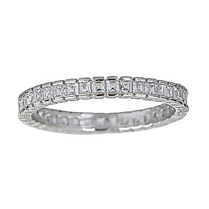 Sterling Silver Cubic Zirconia 2x2mm Princess Cut Eternity Band Stackable Ring