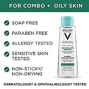 Vichy Pureté Thermale Mineral Micellar Cleansing Water, Makeup Remover & Facial Cleanser with Salicylic Acid for Combination to Oily Skin , 6.76 Fl. Oz