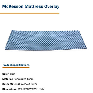 McKesson Mattress Overlay - Convoluted Foam Decubitus Care Pad, Mattress Topper for Ulcers, Pressure Sores, Bedsores - Blue, 72 in x 20 in x 2 in, 1 Count